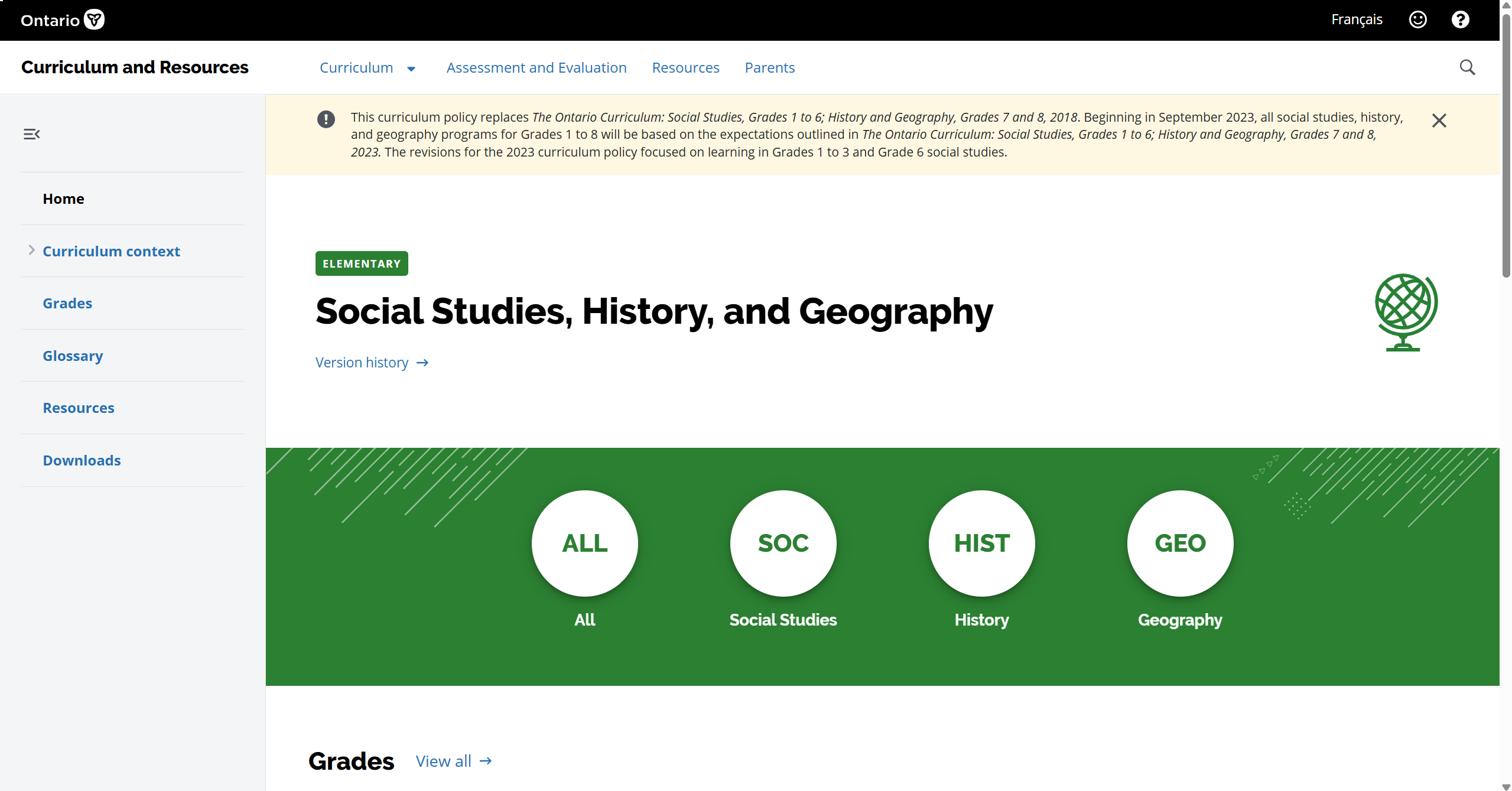 Ontario Social Studies Curriculum