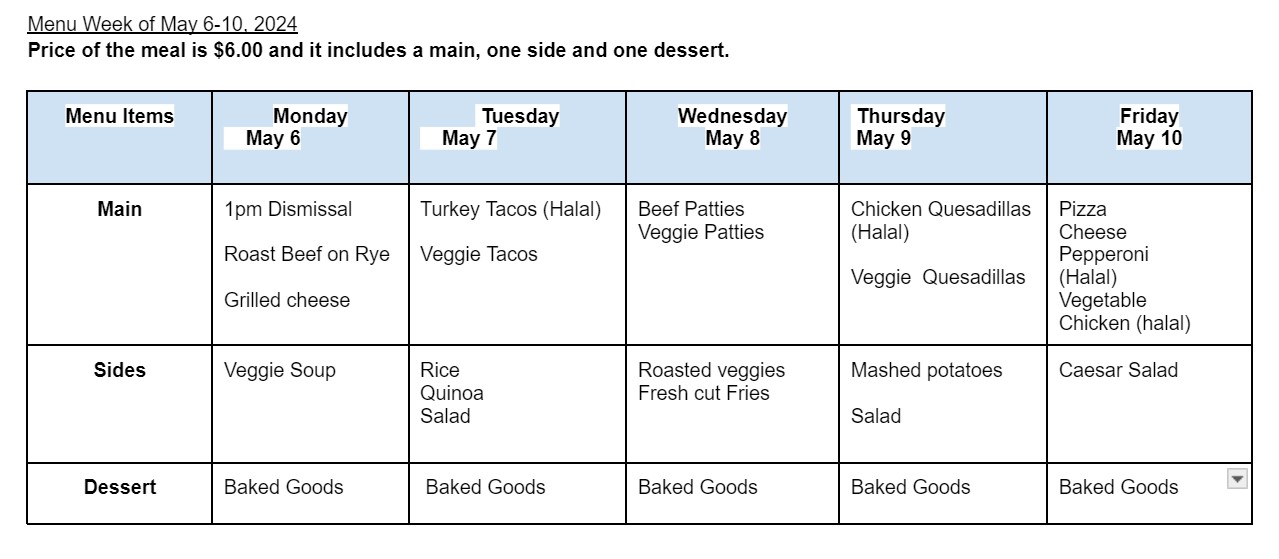 Weekly Lunch Menu